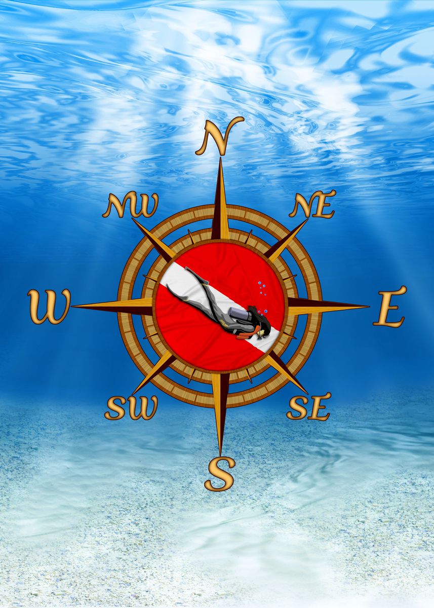 'SCUBA Diver Dive Compass' Poster, picture, metal print, paint by Chris ...