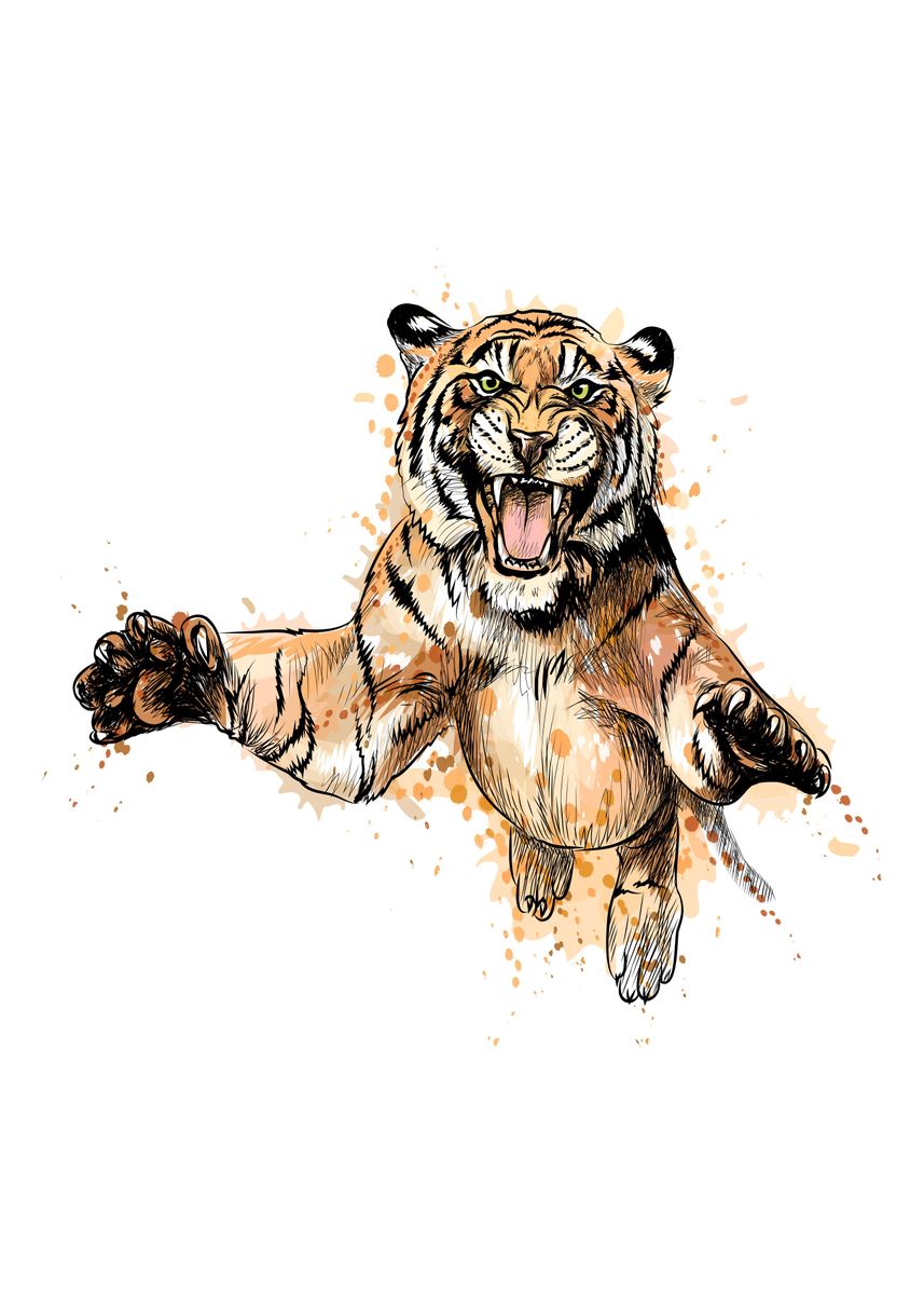 'tiger jumping' Poster, picture, metal print, paint by Nguyen Duc Hieu ...