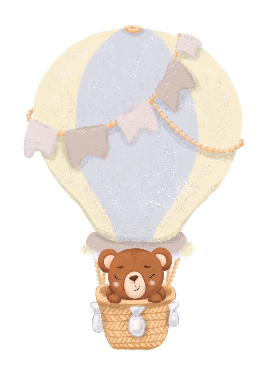 'Cute bear in a balloon' Poster, picture, metal print, paint by Julie ...