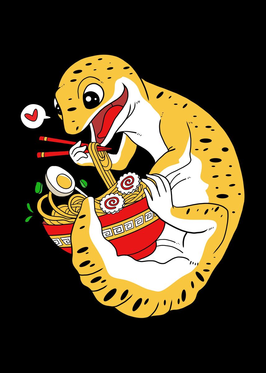 'Lizard Eating Ramen' Poster, picture, metal print, paint by FunnyGifts ...