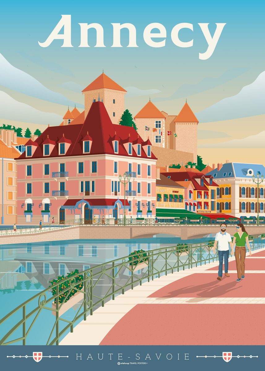 'Annecy Travel Poster' Poster, picture, metal print, paint by Olahoop Travel Posters | Displate