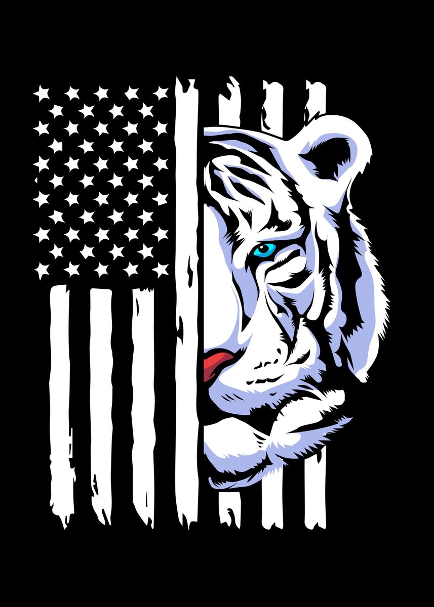 'White Tiger US Flag' Poster, picture, metal print, paint by FunnyGifts ...