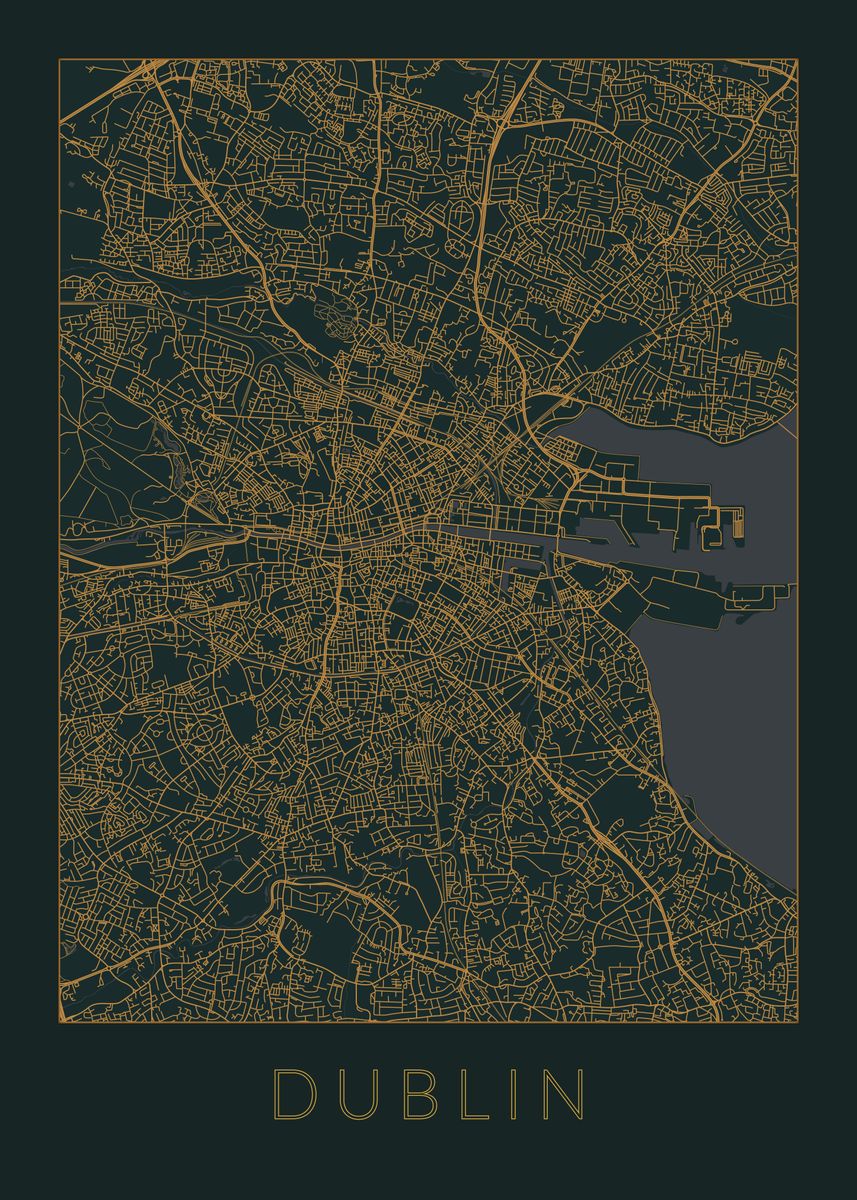 'Dublin Gray Orange Map' Poster, picture, metal print, paint by ...