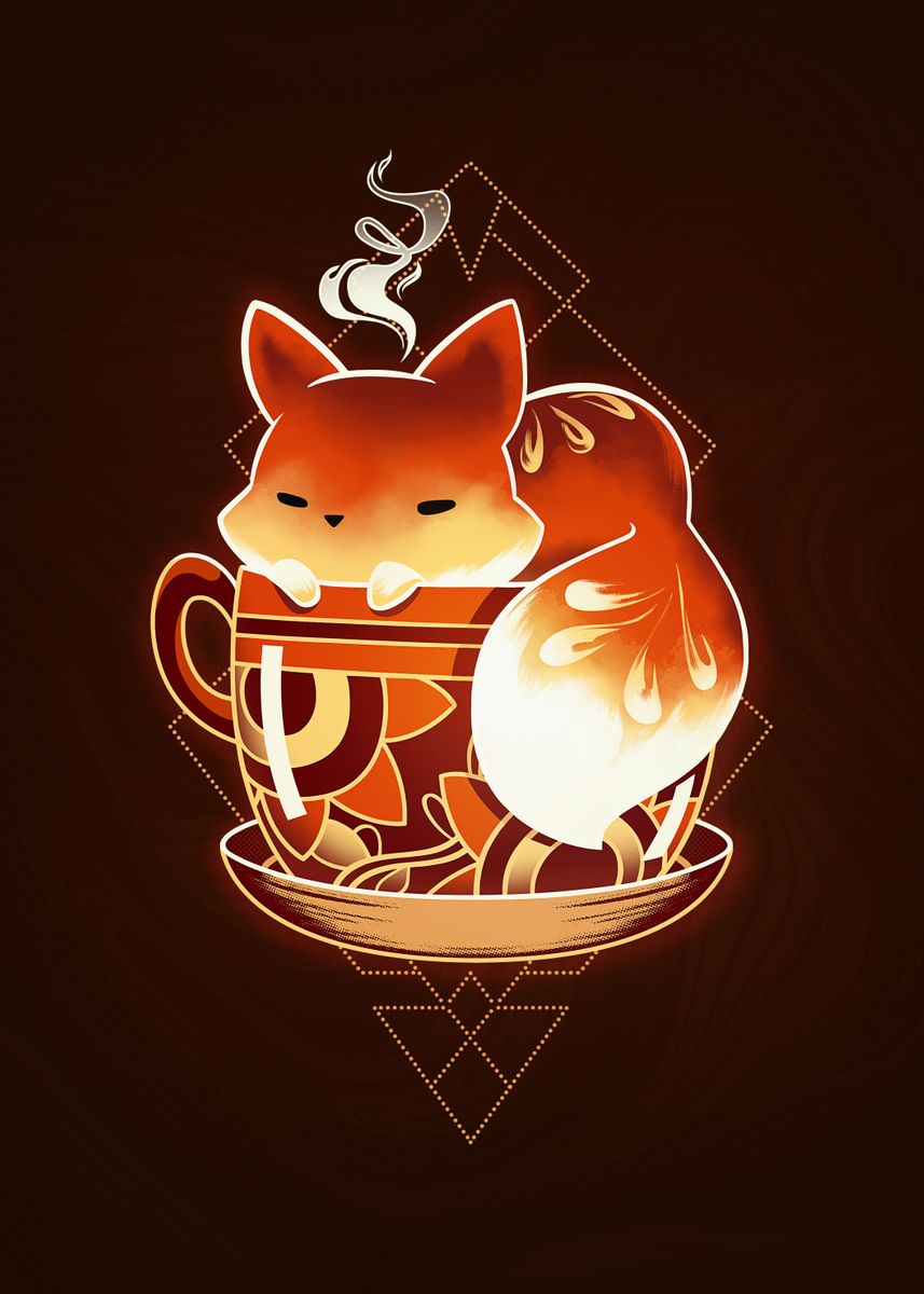 'Cup of Fox' Poster, picture, metal print, paint by Snouleaf | Displate
