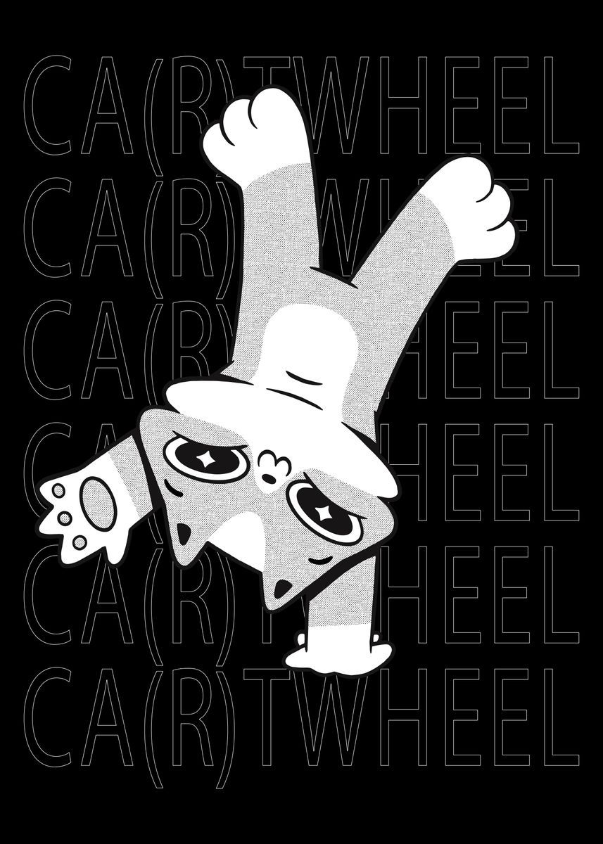 'Cat cartwheel cartoon' Poster, picture, metal print, paint by ...