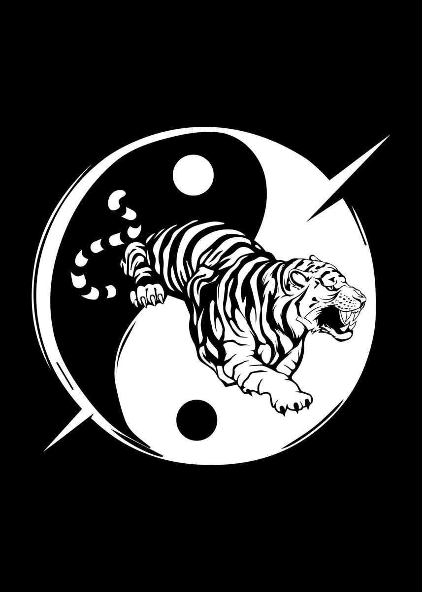 'White Tiger Yin Yang' Poster, picture, metal print, paint by ...