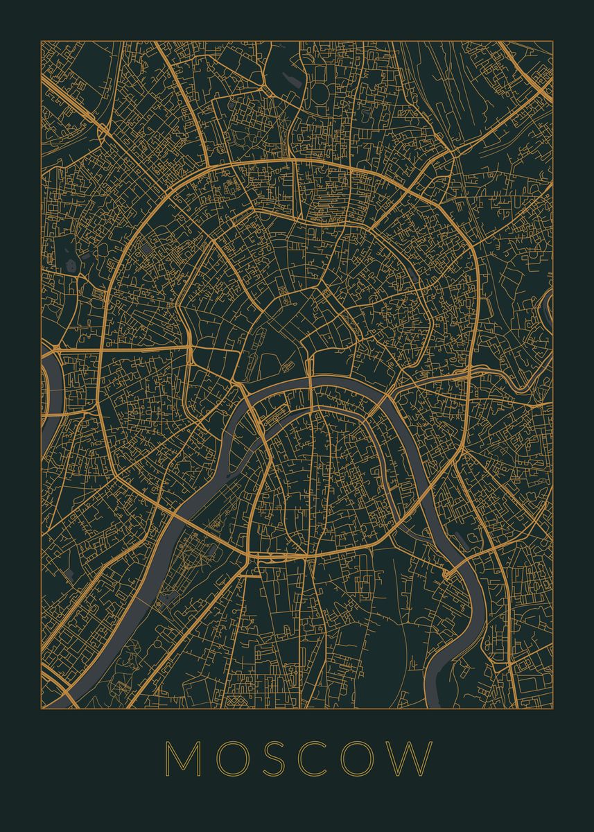 'Moscow Gray Orange Map' Poster, picture, metal print, paint by ...