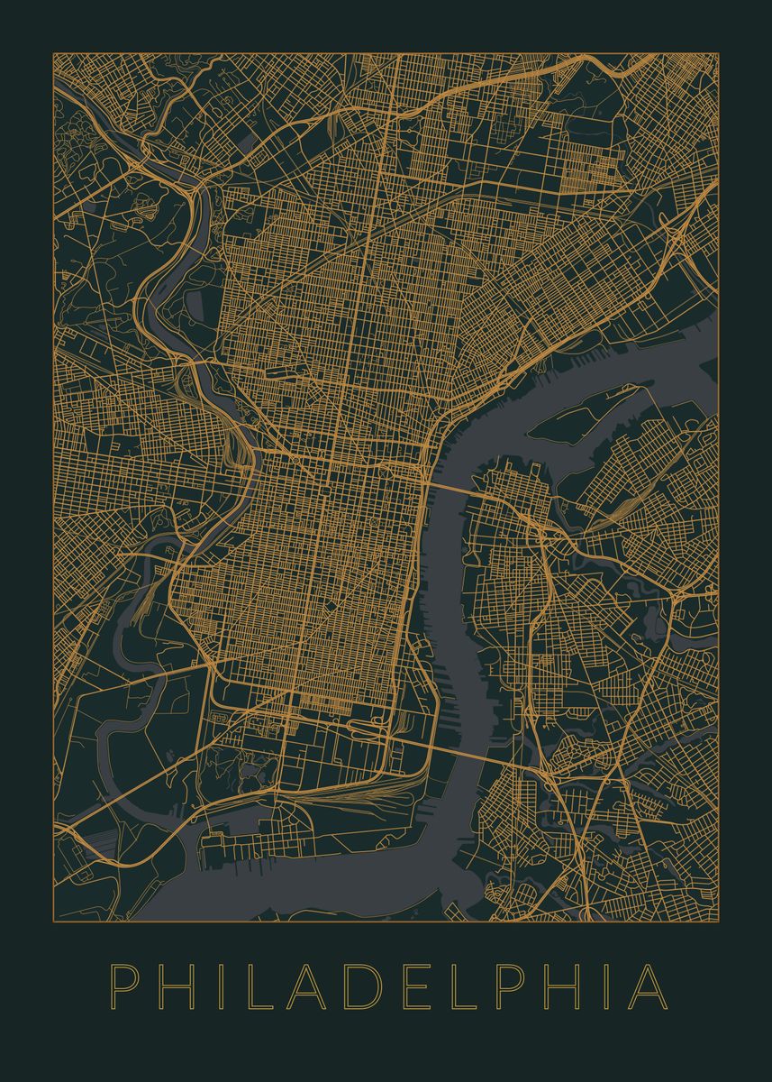 'Philadelphia Gray Map' Poster, picture, metal print, paint by dkDesign ...