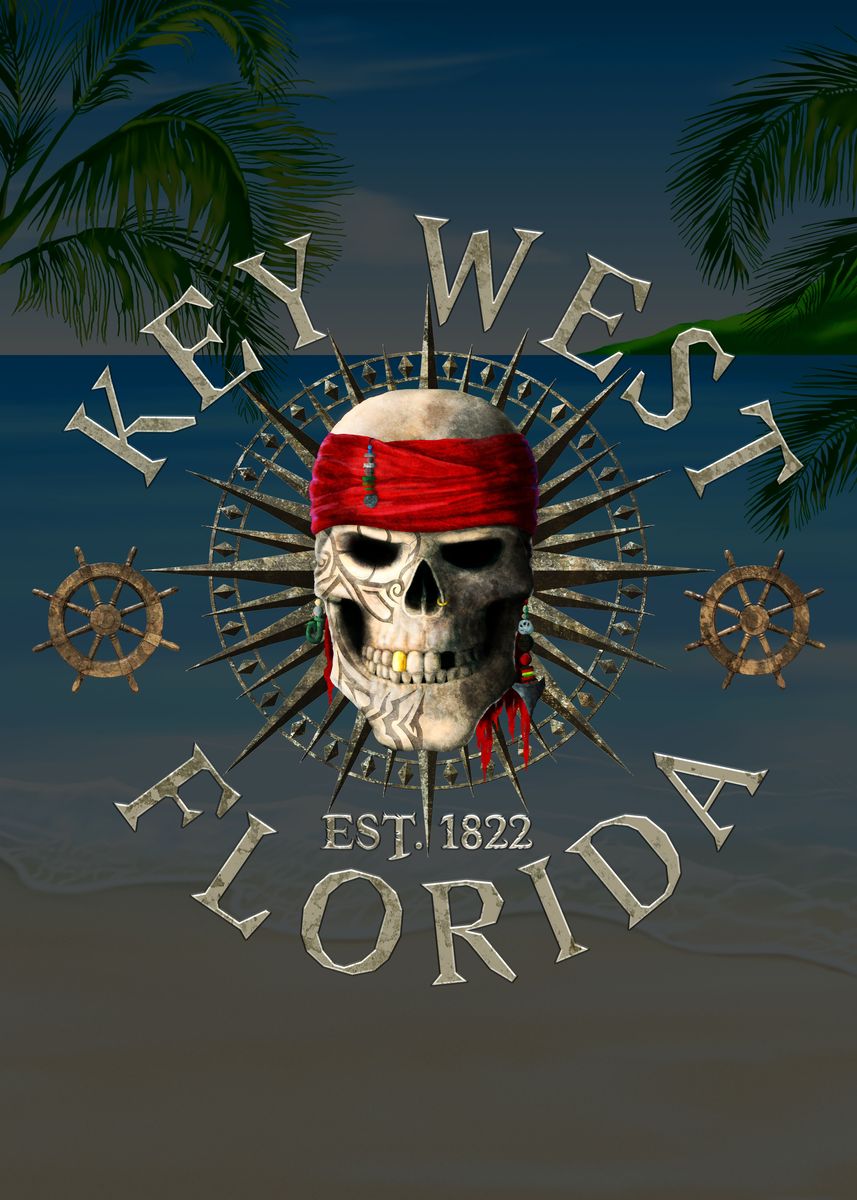 'Key West Pirate Skull' Poster, picture, metal print, paint by Chris ...