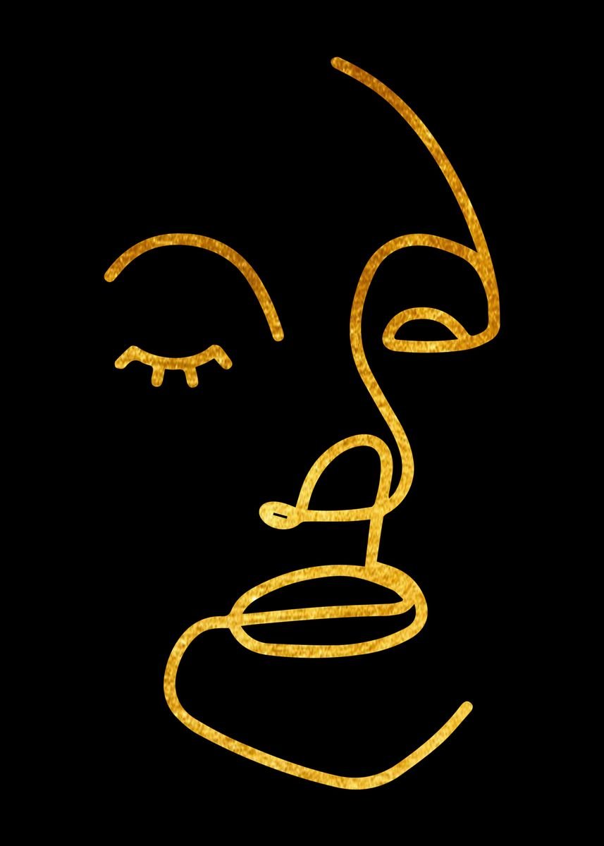 'Woman face Gold line 1' Poster, picture, metal print, paint by Good ...