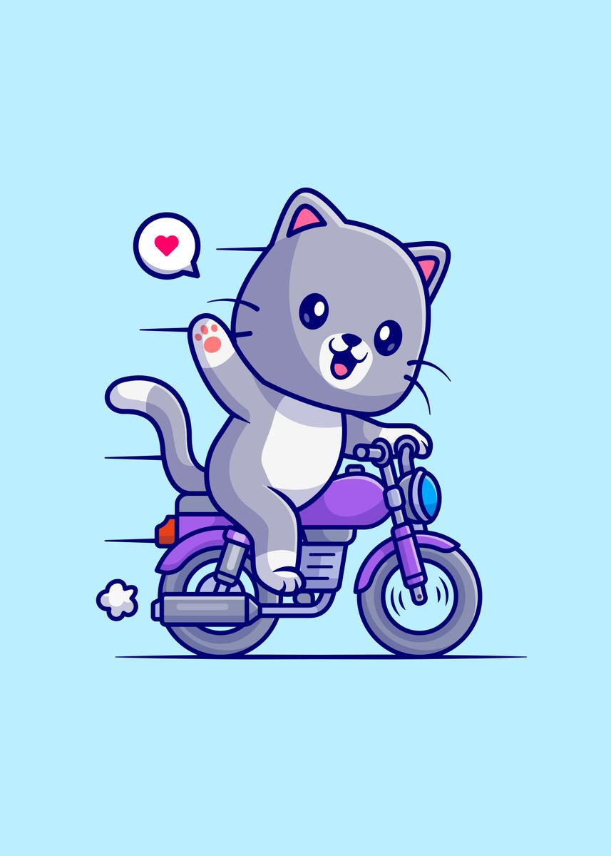 'Cute cat riding motorcycle' Poster, picture, metal print, paint by Le ...