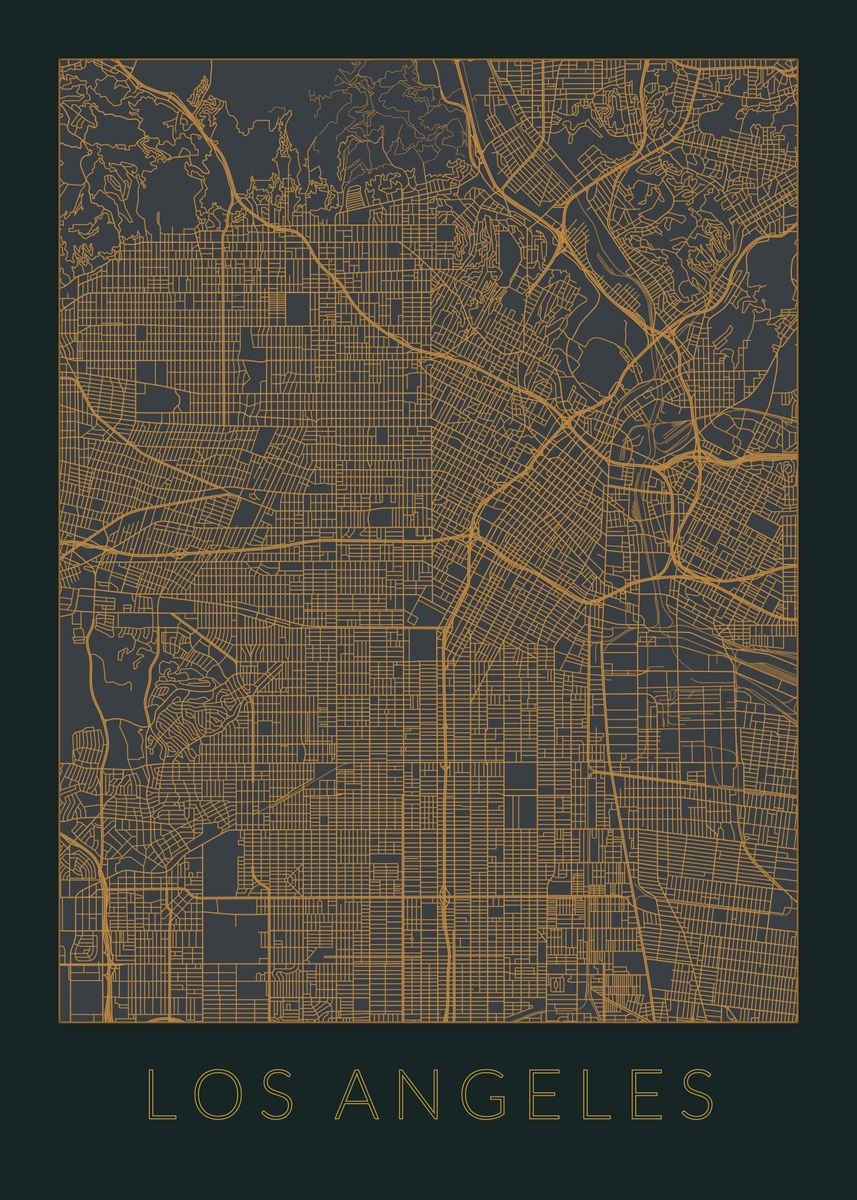 'Los Angeles Gray Map' Poster, picture, metal print, paint by dkDesign ...