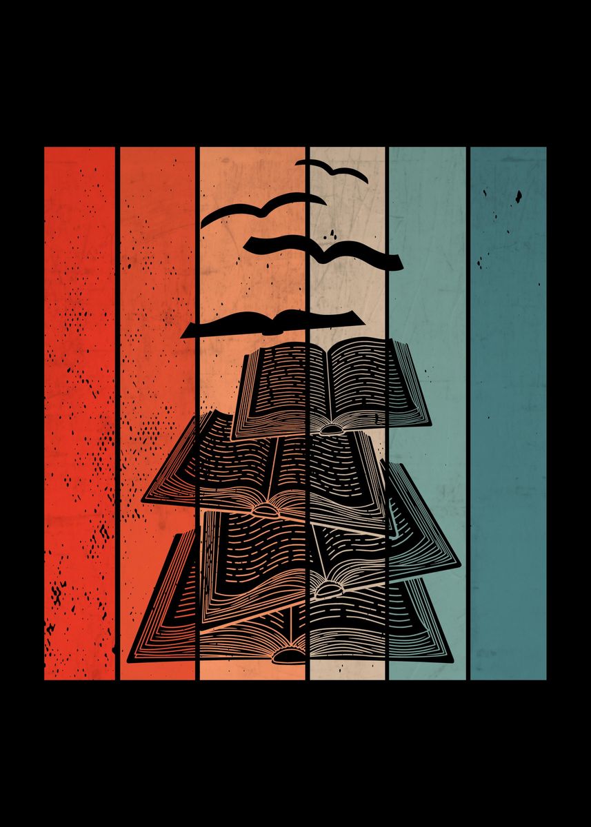 'Book Birds Library' Poster, picture, metal print, paint by ...