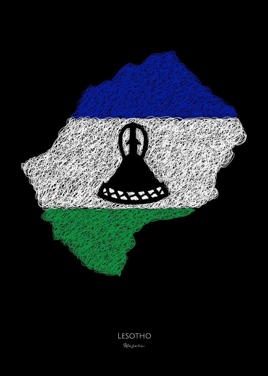 'LESOTHO MASERU FLAG MAP' Poster, picture, metal print, paint by erwin ...