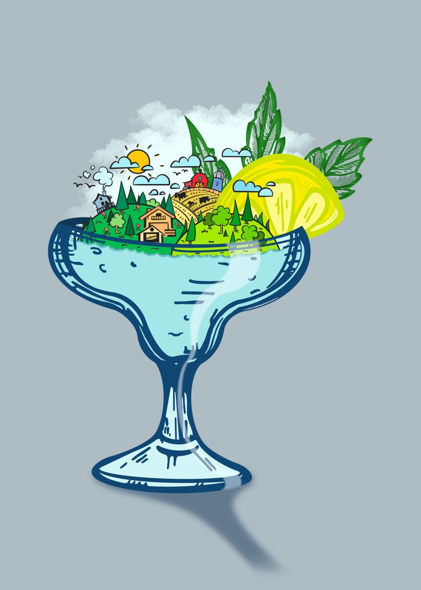 'Happy cartoon cocktail' Poster, picture, metal print, paint by Aiden ...