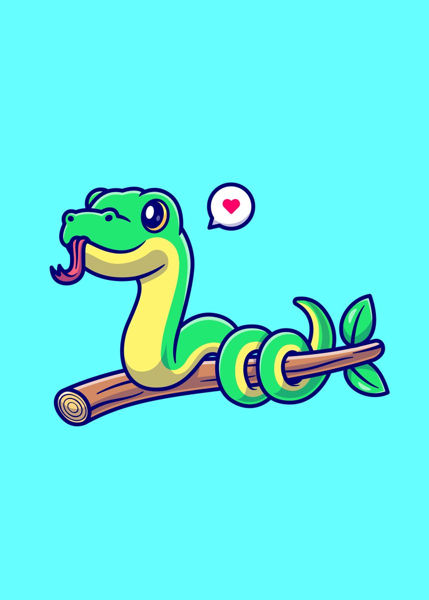 'Cute snake on branch' Poster, picture, metal print, paint by Le Duc ...