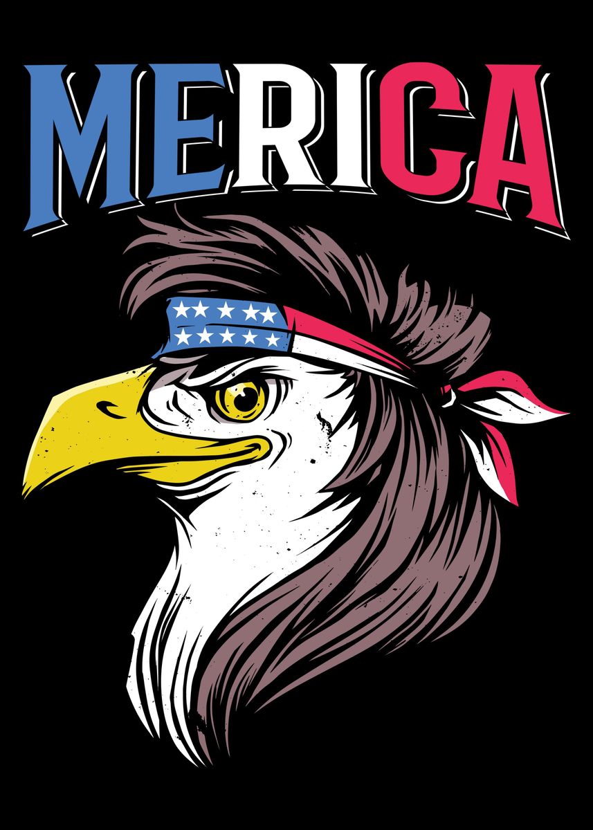 'Mullet Eagle American Flag' Poster, picture, metal print, paint by ...