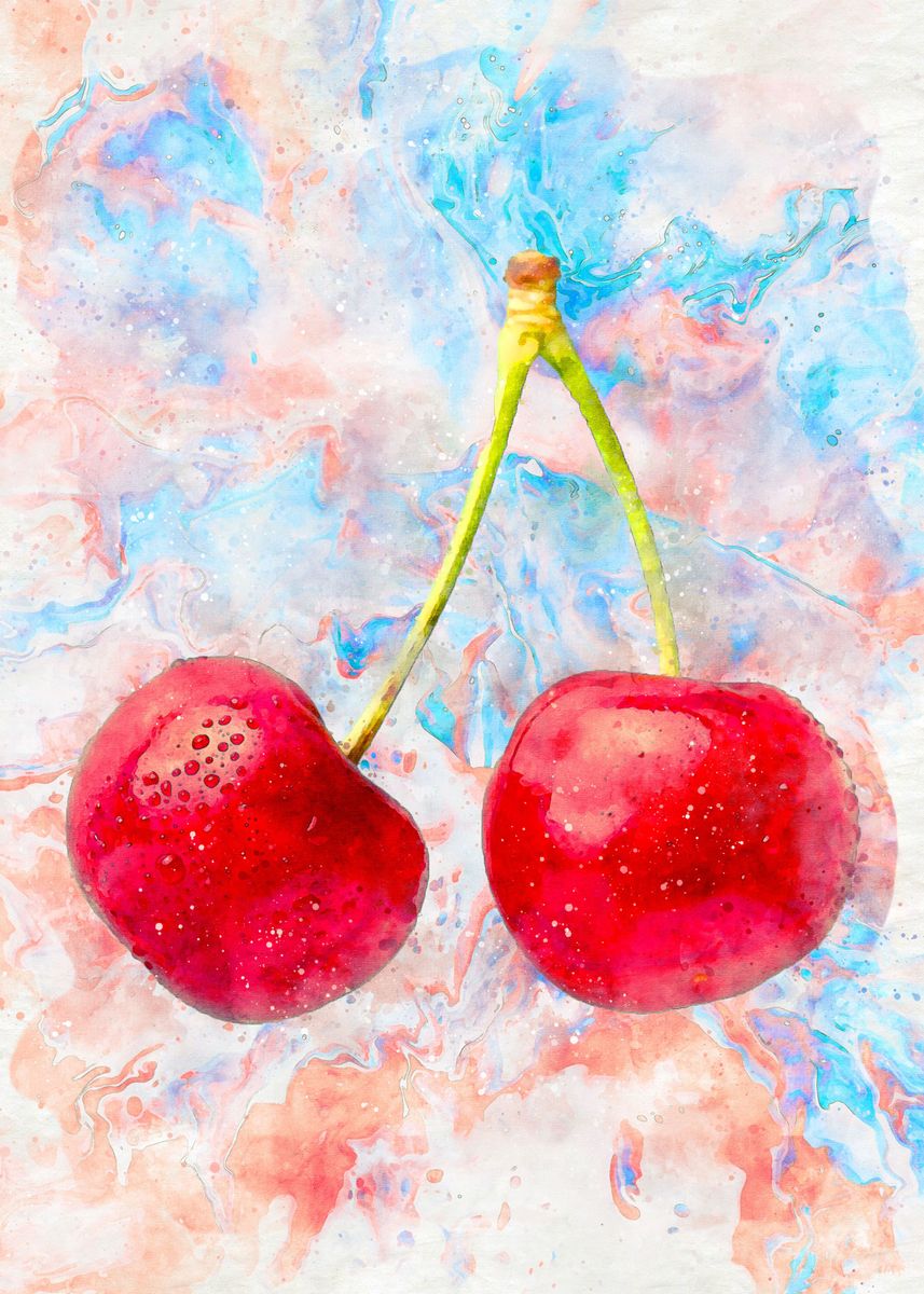'Cherry Watercolor' Poster, picture, metal print, paint by INDO ART ...