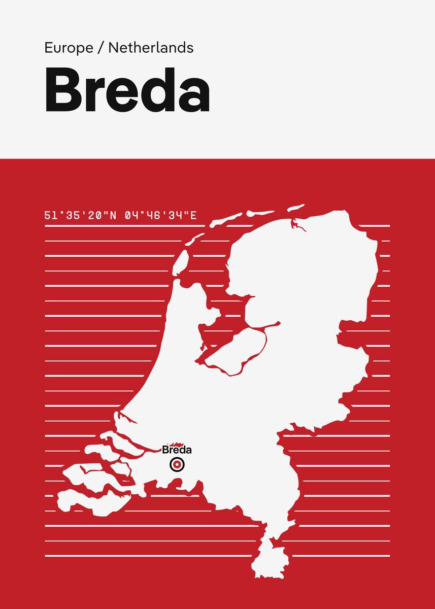 'Breda City Map NL' Poster, picture, metal print, paint by Visitify ...