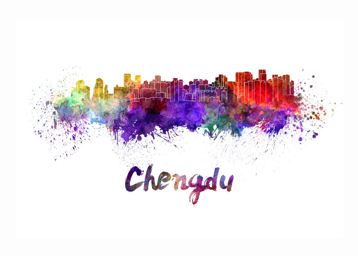 'Chengdu skyline' Poster by Cristina Romero | Displate