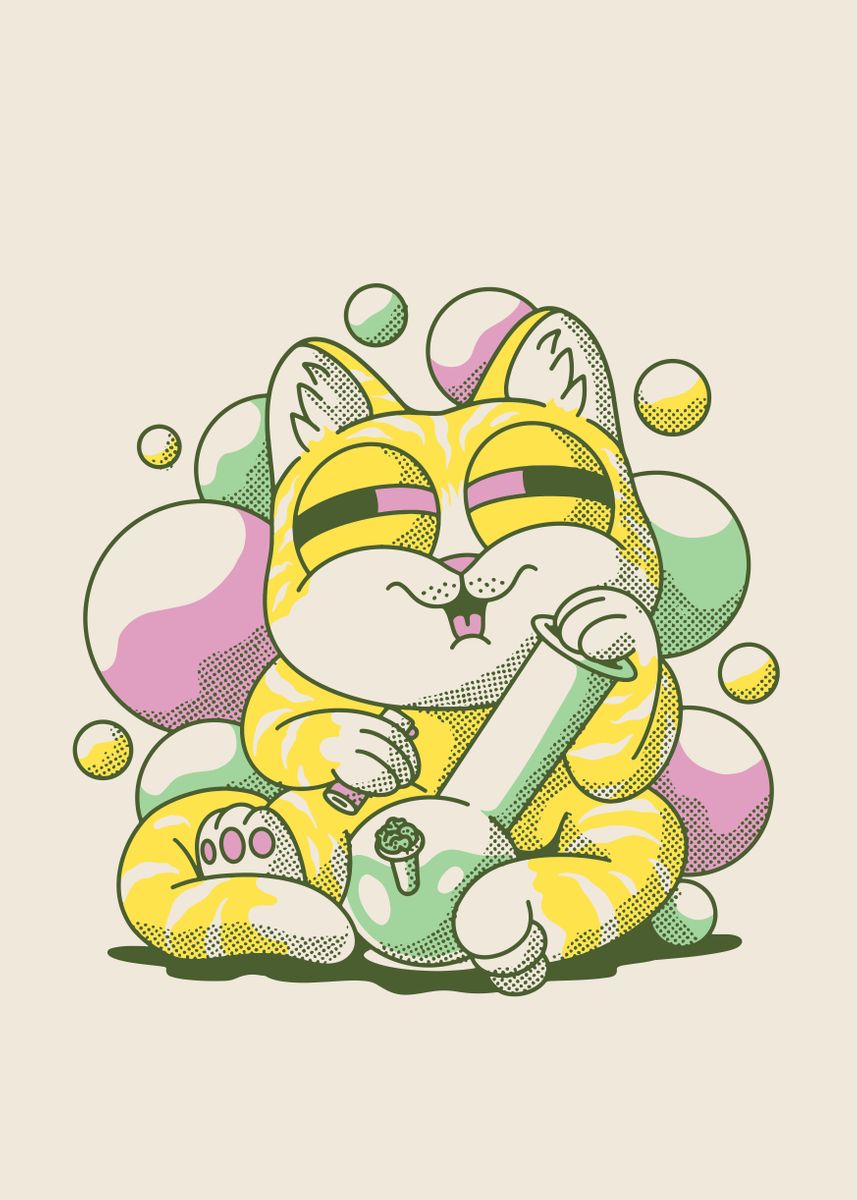 'Cannabis bong cat cartoon' Poster, picture, metal print, paint by ...