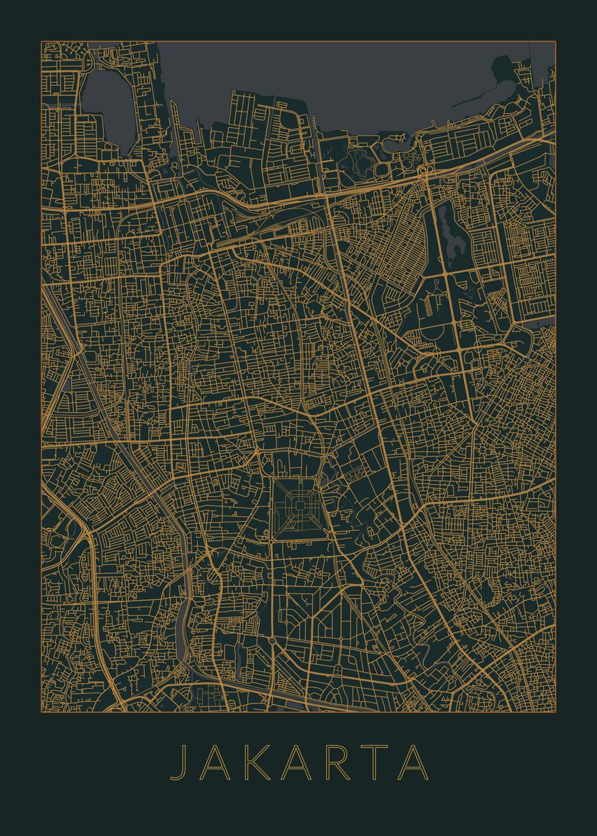 'Jakarta Gray Orange Map' Poster, picture, metal print, paint by ...