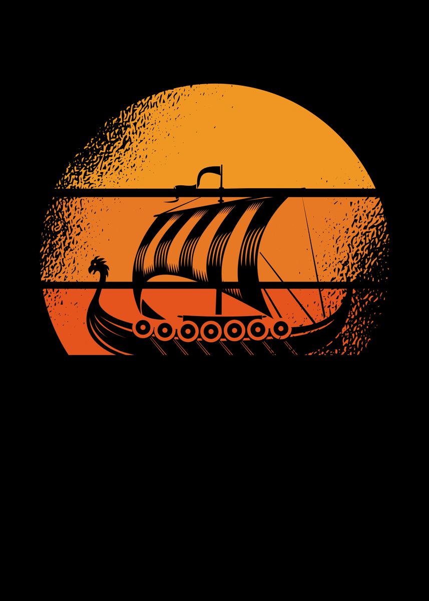 'Viking ship retro sun' Poster by BeMi | Displate