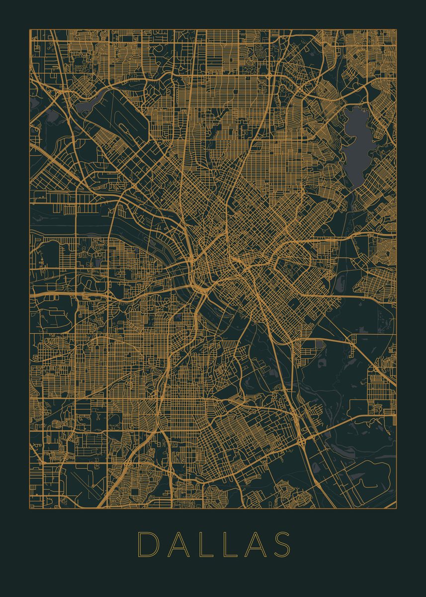 'Dallas Gray Orange Map' Poster, picture, metal print, paint by ...