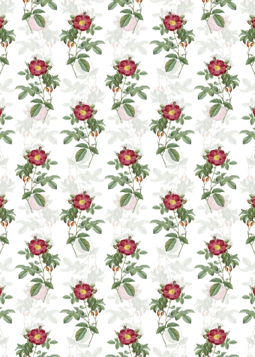 'Red Portland Rose Pattern' Poster, picture, metal print, paint by Holy ...