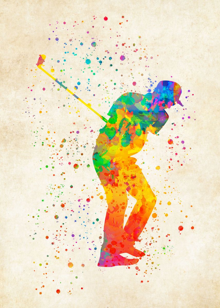 'Golfer Watercolor' Poster, picture, metal print, paint by Ollie Reid ...