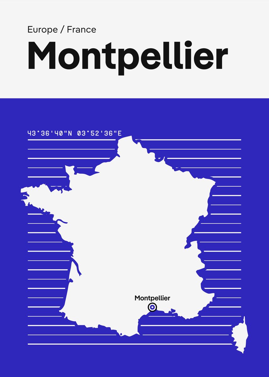 'Montpellier City Map' Poster, picture, metal print, paint by Visitify ...
