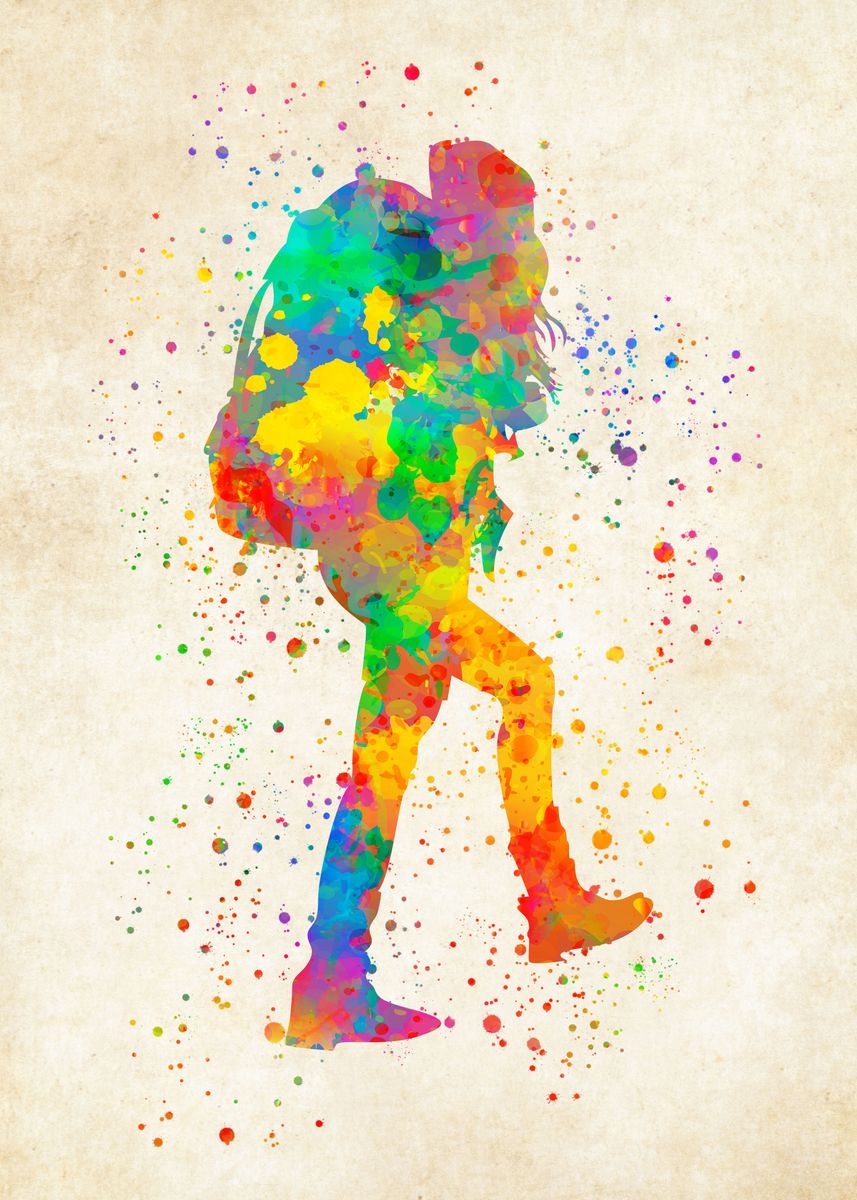 'Backpacker Watercolor' Poster, picture, metal print, paint by Ollie ...