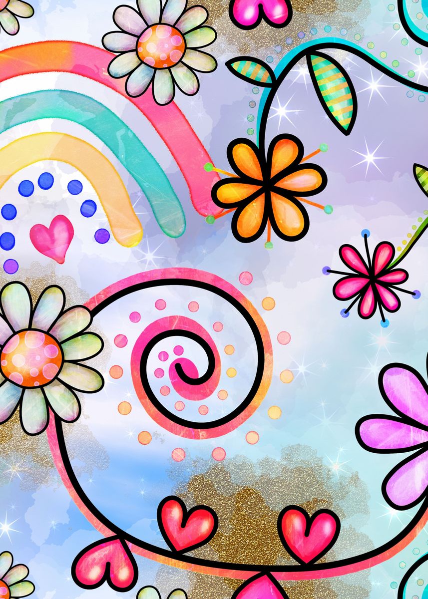 'Watercolor Doodle Floral12' Poster by Aloke Design | Displate