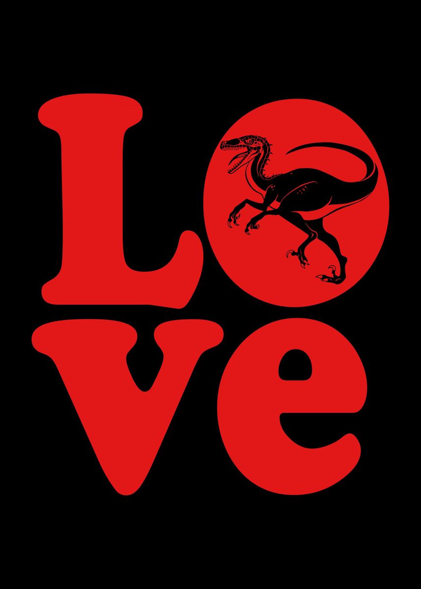 'Velociraptor Love Heart' Poster, picture, metal print, paint by ...
