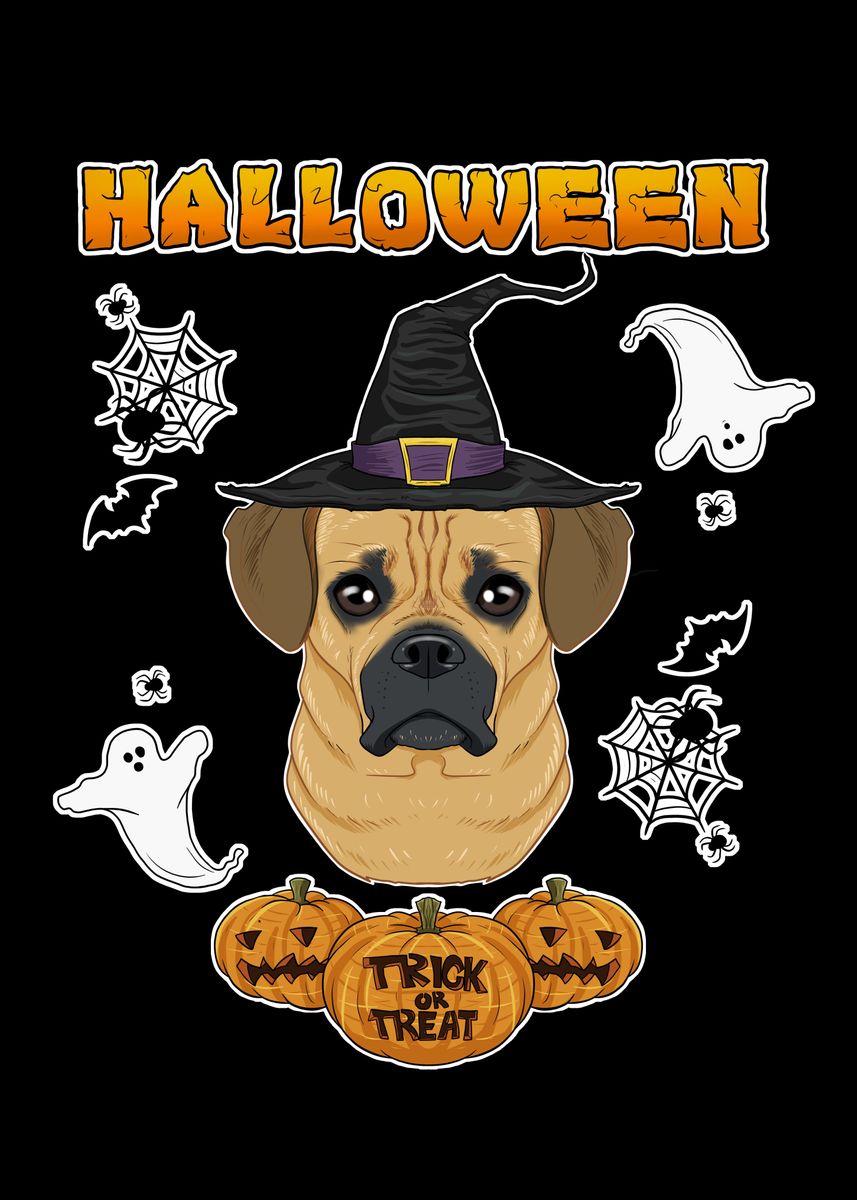 'Happy Halloween Puggle' Poster by MaximusDesigns | Displate
