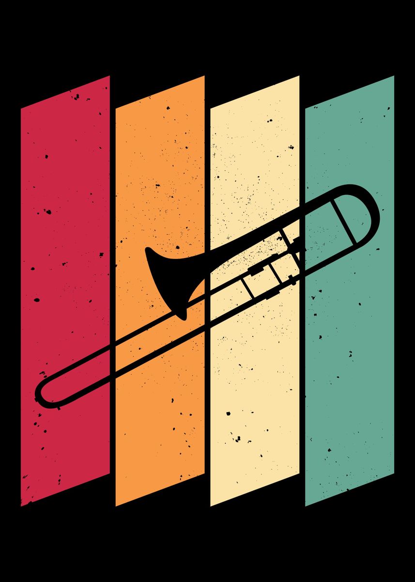 'Retro Trombone Vintage' Poster, picture, metal print, paint by ...