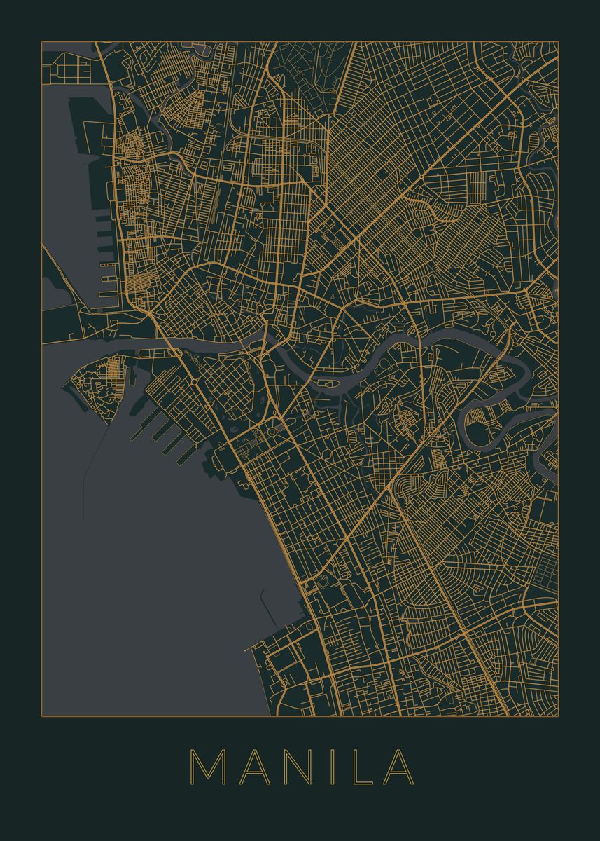 'Manila Gray Orange Map' Poster, picture, metal print, paint by ...