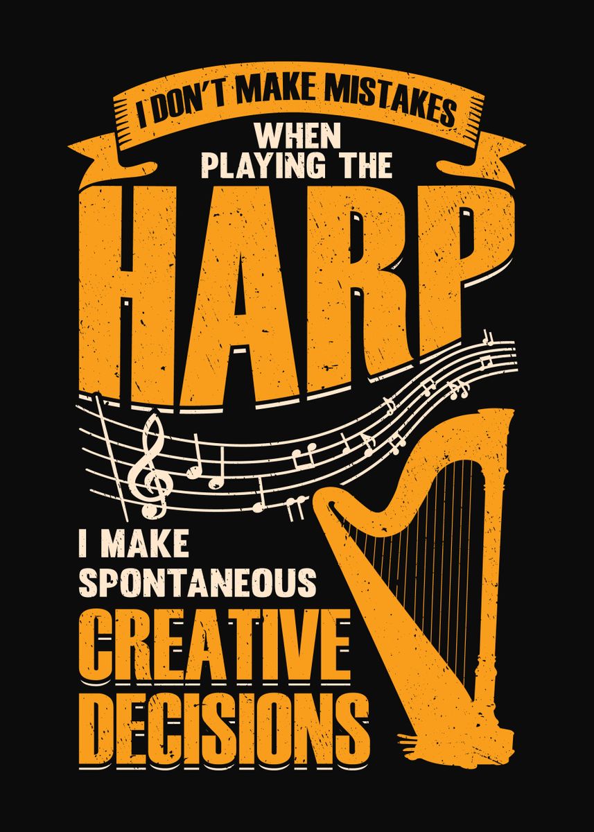 'Funny Harp Player Design' Poster, picture, metal print, paint by ...