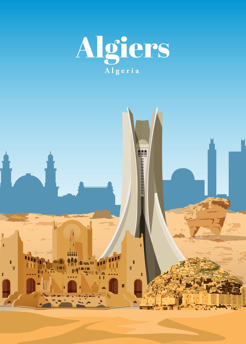 'Travel to Algiers' Poster, picture, metal print, paint by Studio 324 | Displate