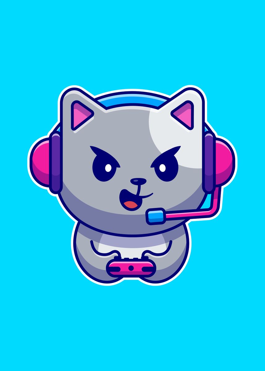 'Cat Gaming' Poster, picture, metal print, paint by Benny Arlon | Displate