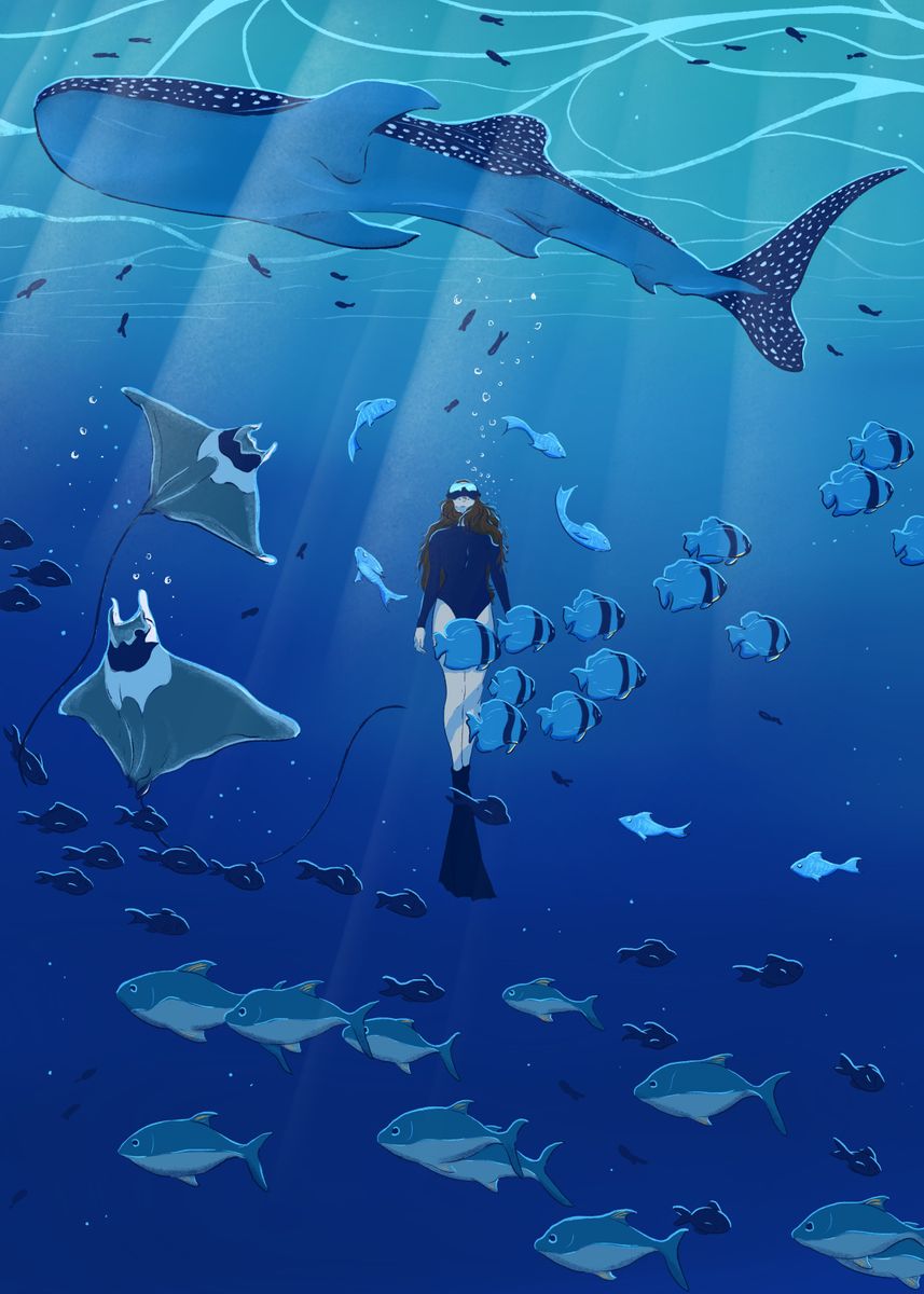 'Under the water' Poster, picture, metal print, paint by Kamila Rybak ...