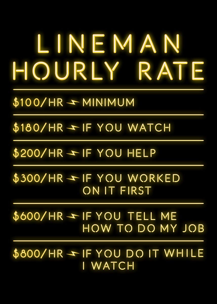 'Lineman Hourly Rate' Poster, picture, metal print, paint by CatRobot ...