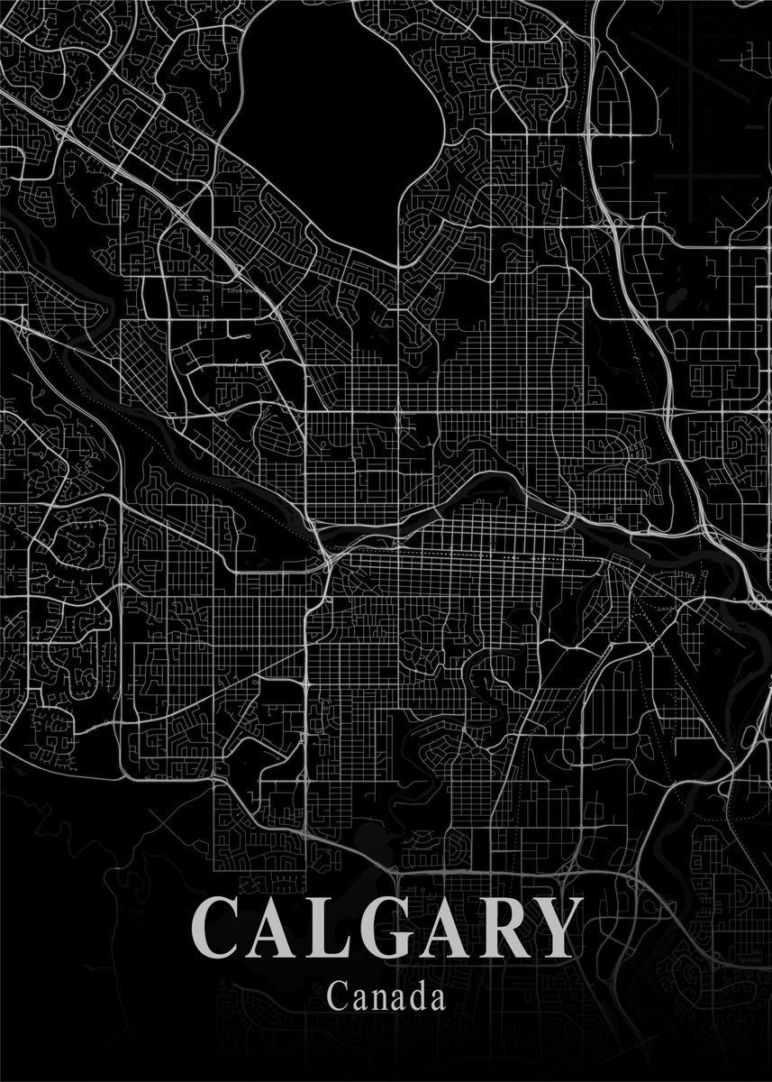 'Calgary City Map Dark' Poster, picture, metal print, paint by Nae ...