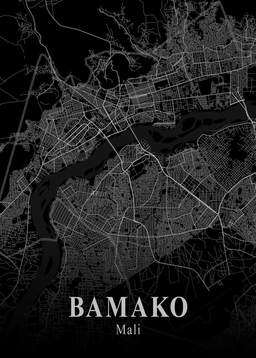 'Bamako City Map Dark' Poster, picture, metal print, paint by Nae ...