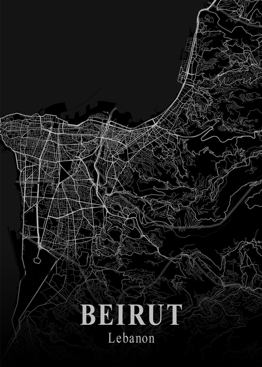 'Beirut City Map Dark' Poster by Nae | Displate