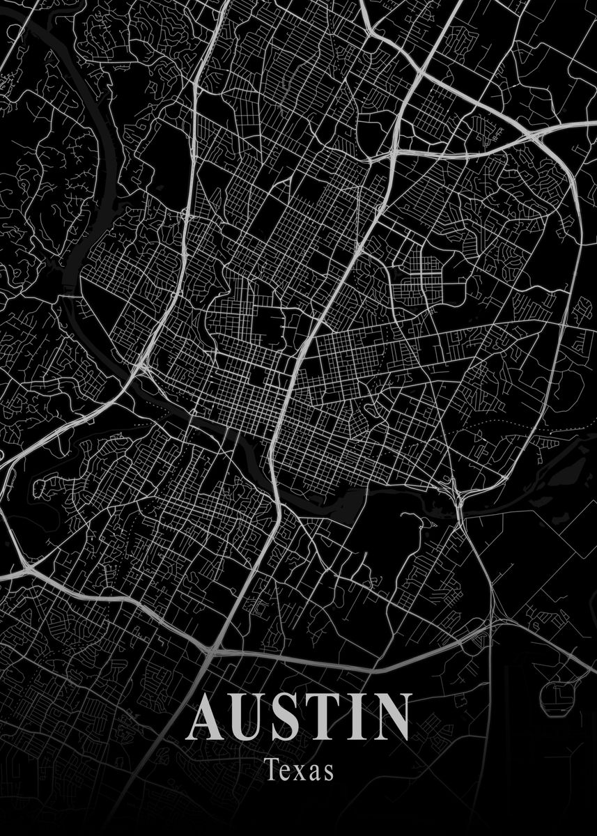 'Austin City Map Dark' Poster, picture, metal print, paint by Nae ...