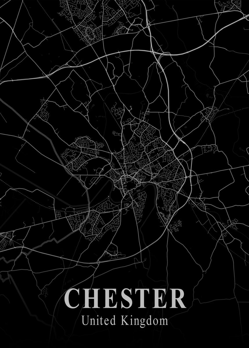 'Chester City Map Dark' Poster, picture, metal print, paint by Nae ...