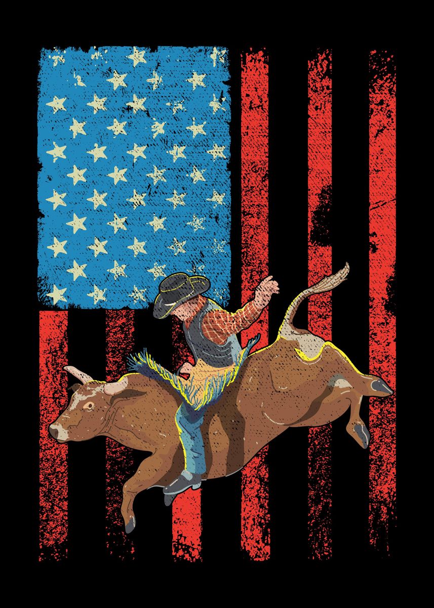 'Bull Riding USA' Poster, picture, metal print, paint by ...