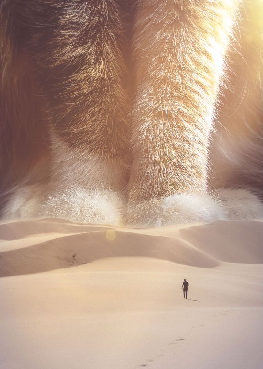 'Giant Cat paws in Desert' Poster, picture, metal print, paint by Gen Z ...