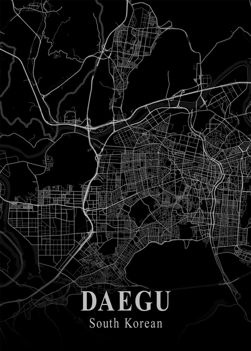 'Daegu City Map Dark' Poster, picture, metal print, paint by Nae | Displate